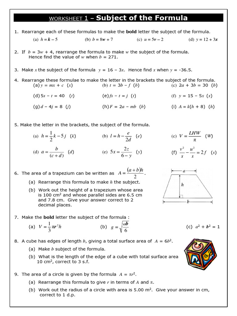 Subject of The Formula - Worksheets Pack | PDF | Area | Euclidean Geometry