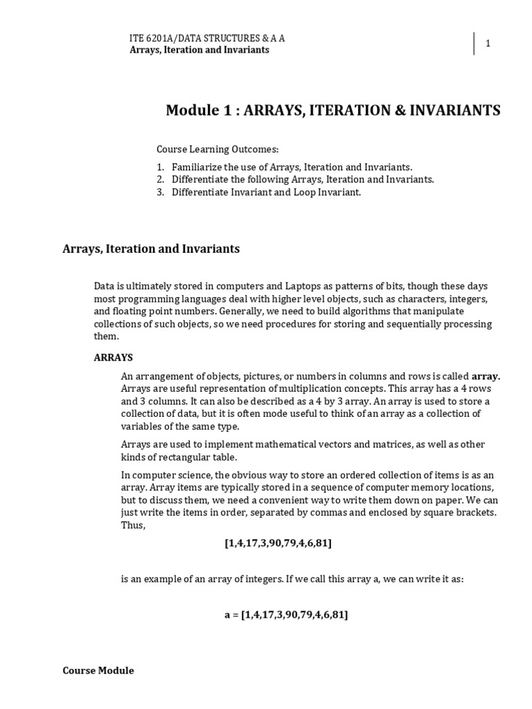 W1 Lesson 1 Arrays, Iteration - Invariants - Module PDF | PDF | Control ...