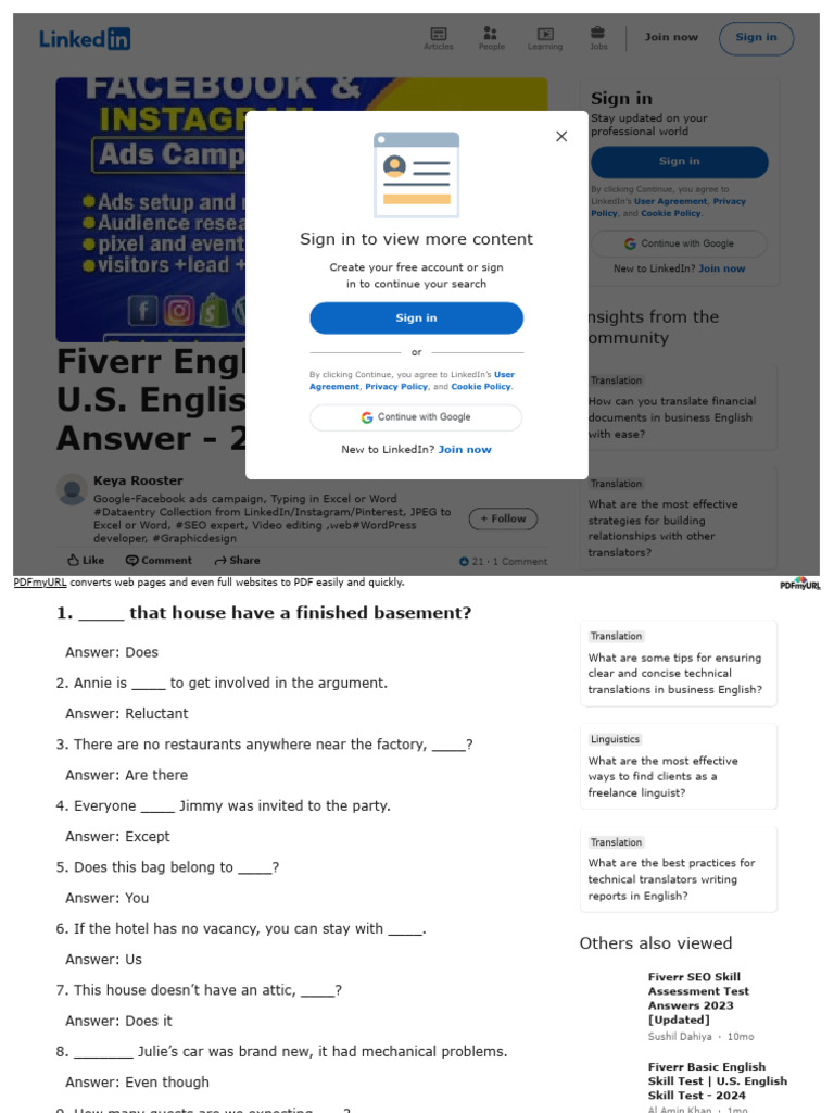 Fiverr U.S. English Skill Test Answers | PDF | Linked In | World Wide Web