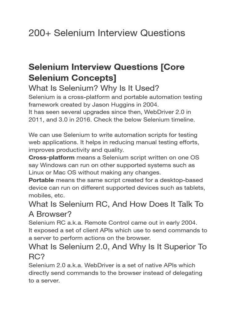 Selenium Interview Question - Swami | PDF
