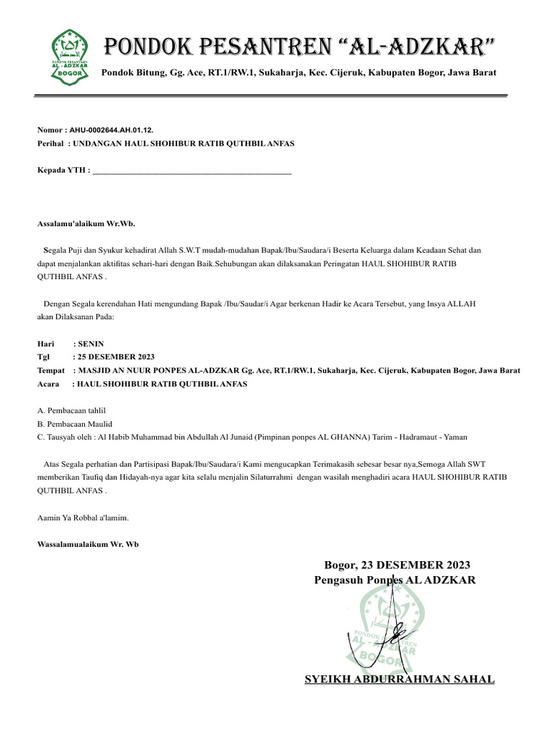 Undangan Haul Surat | PDF