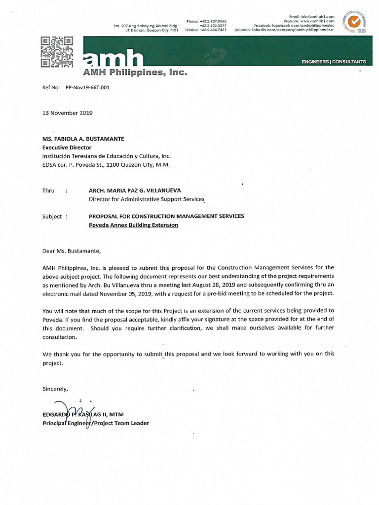 AMH Proposal CM Services For POV Annex Bldg. Project Extension | PDF