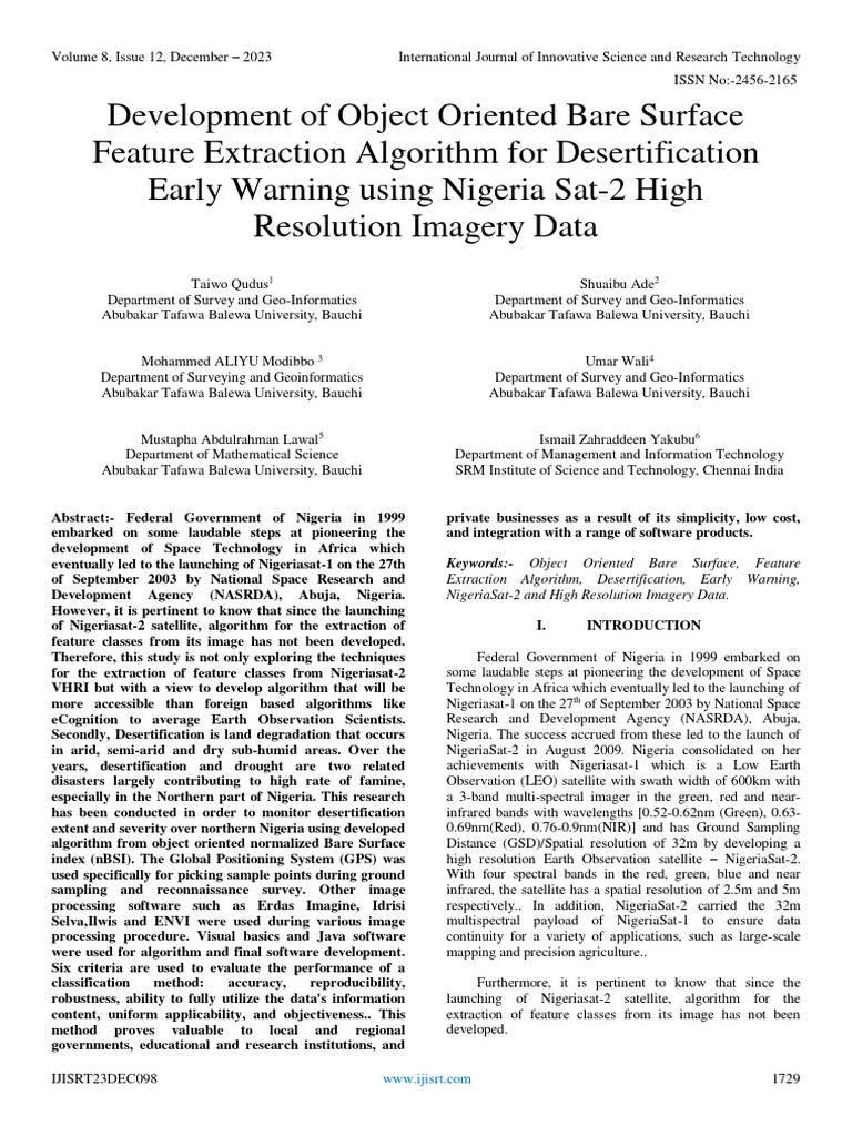 Development of Object Oriented Bare Surface Feature Extraction Algorithm For Desertification ...