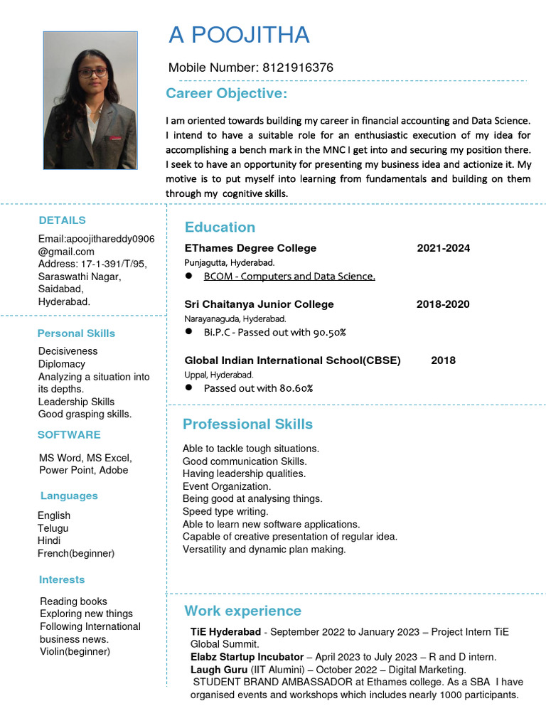 Poojitha Resume -01 | PDF | Communication | Human Communication