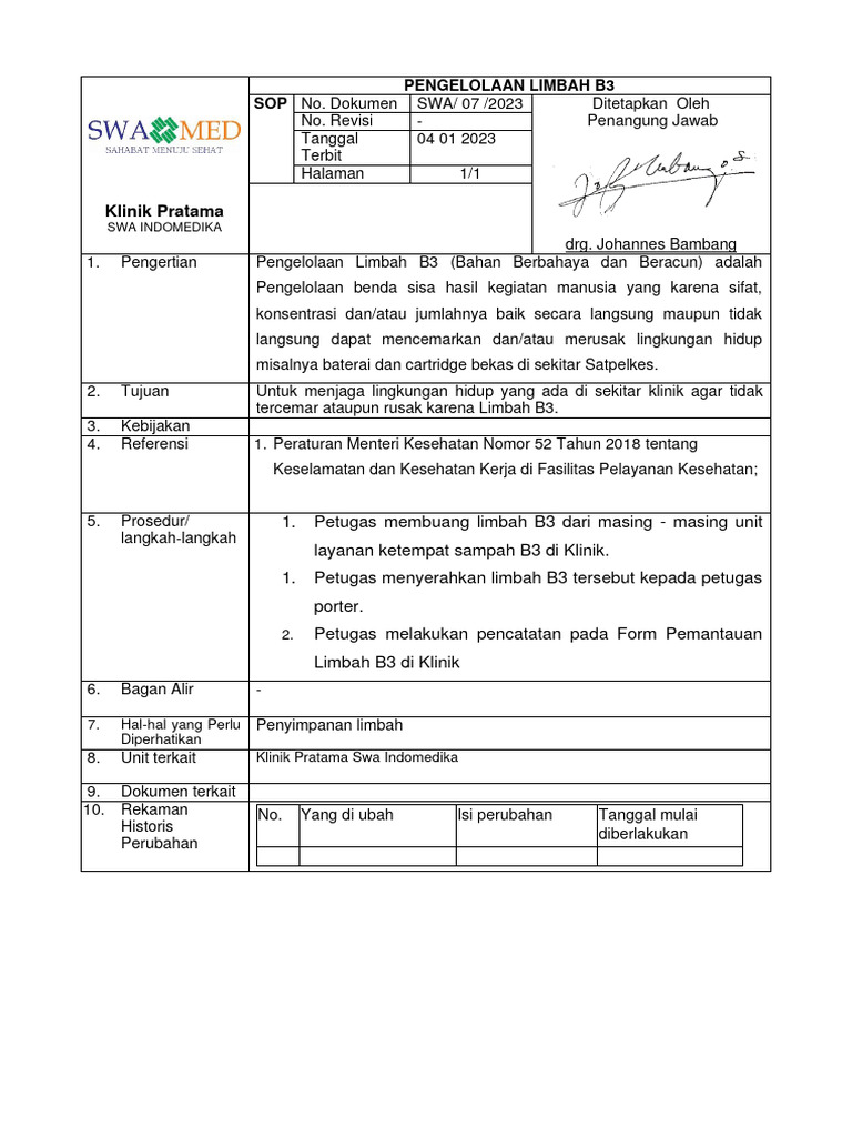 Sop Pengelolaan Limbah B3 | PDF