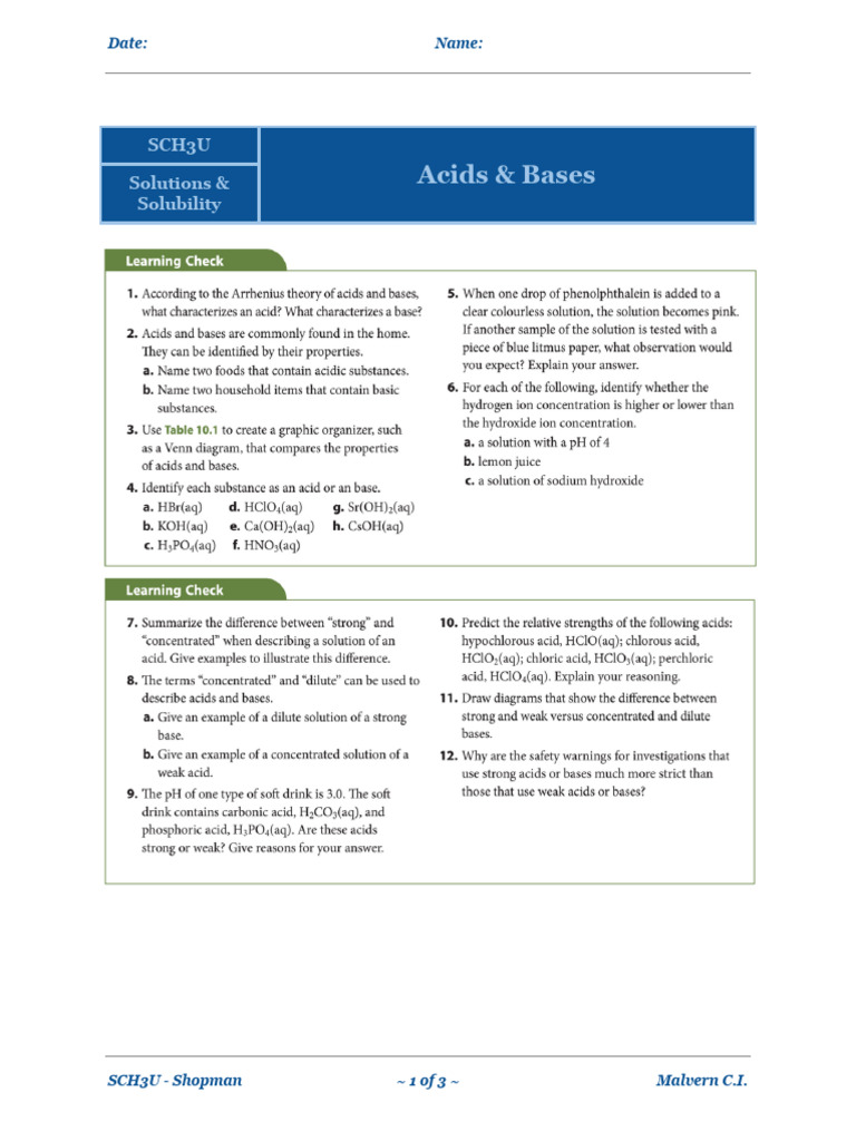 SCH3U Chemistry Study Guide | PDF | Travel | Law