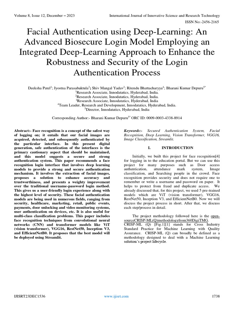 Facial Authentication using Deep-Learning: An Advanced Biosecure Login ... Facial Authentication using Deep-Learning: An Advanced Biosecure Login ...