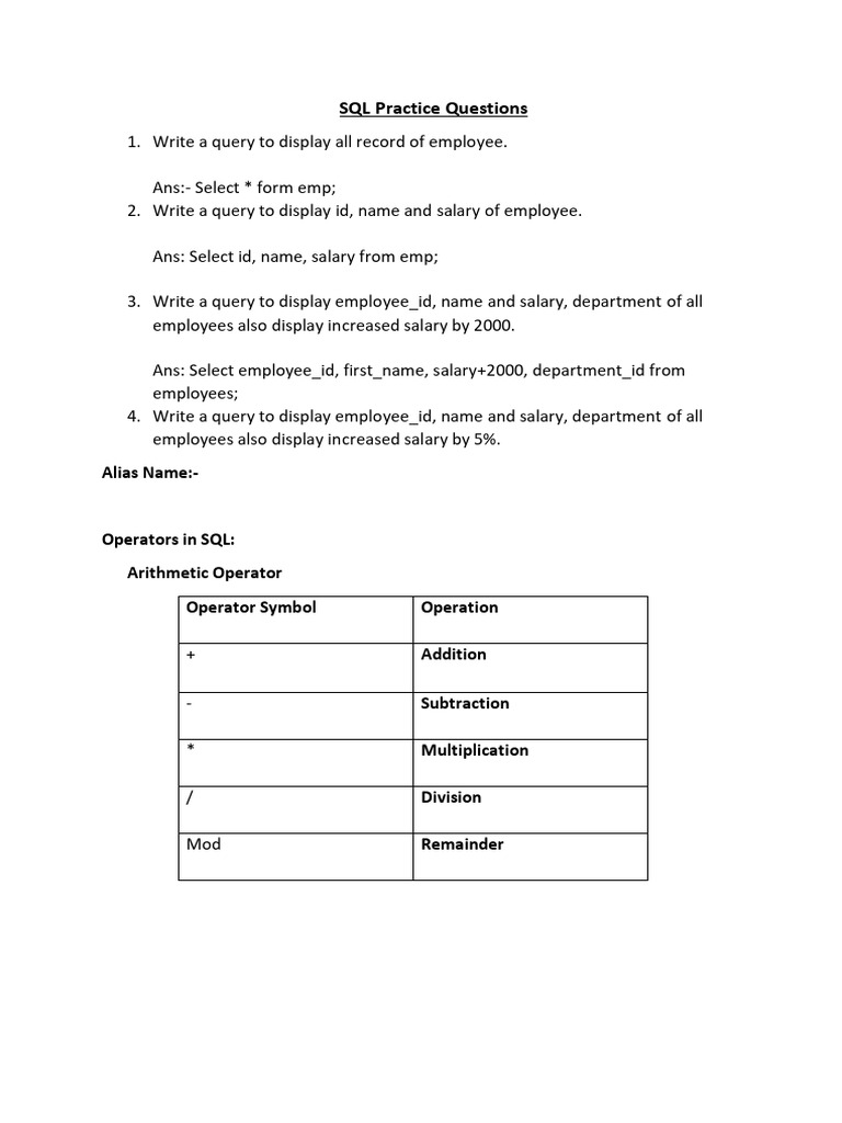 SQL Questions. (1) | PDF | Databases | Computer Science SQL Questions. (1) | PDF | Databases | Computer Science