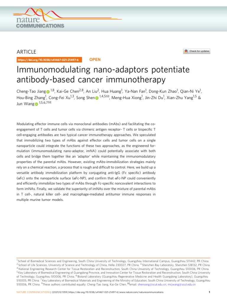 Paper 3 - Immunomodulating Nano-Adaptors Potentiate Antibody-Based Cancer Immunotherapy | PDF ...