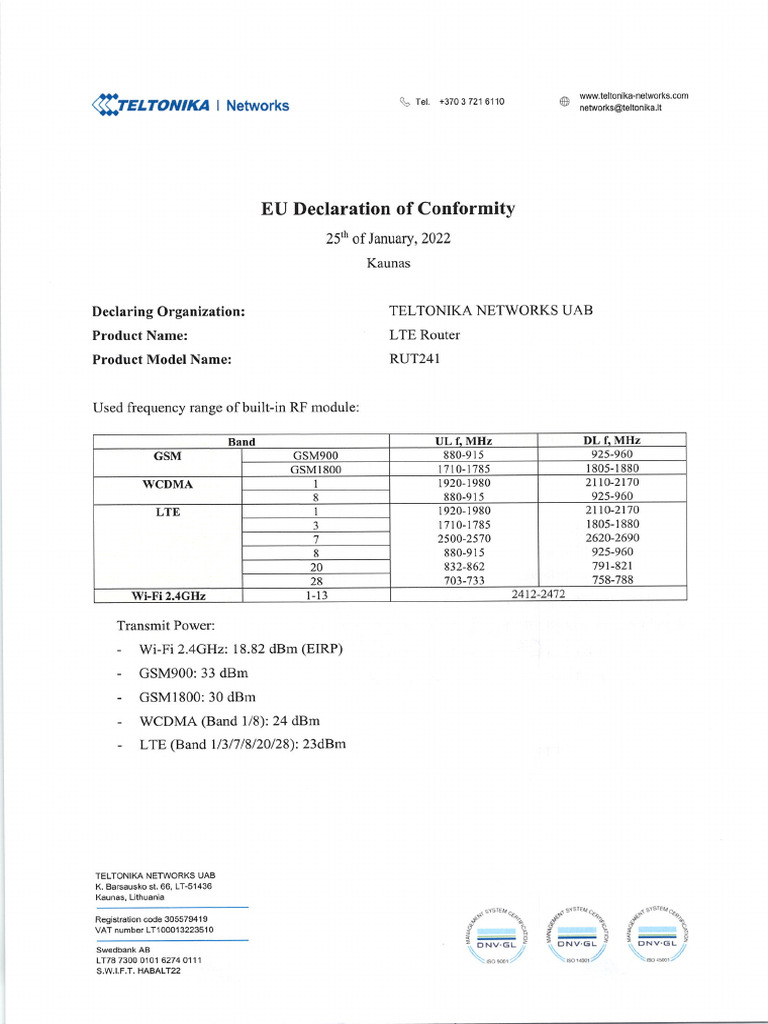 RED certificate Teltonika router | PDF
