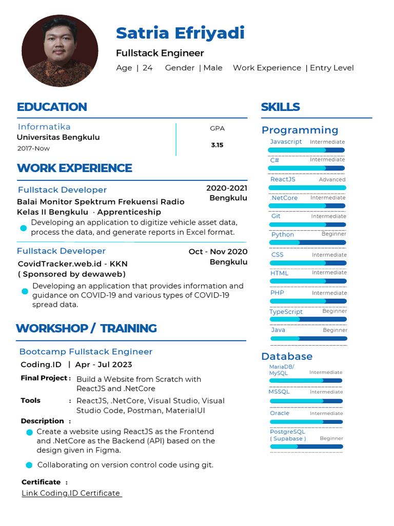 Fullstack Engineer Portfolio: Satria Efriyadi | PDF | Databases | Microsoft Sql Server