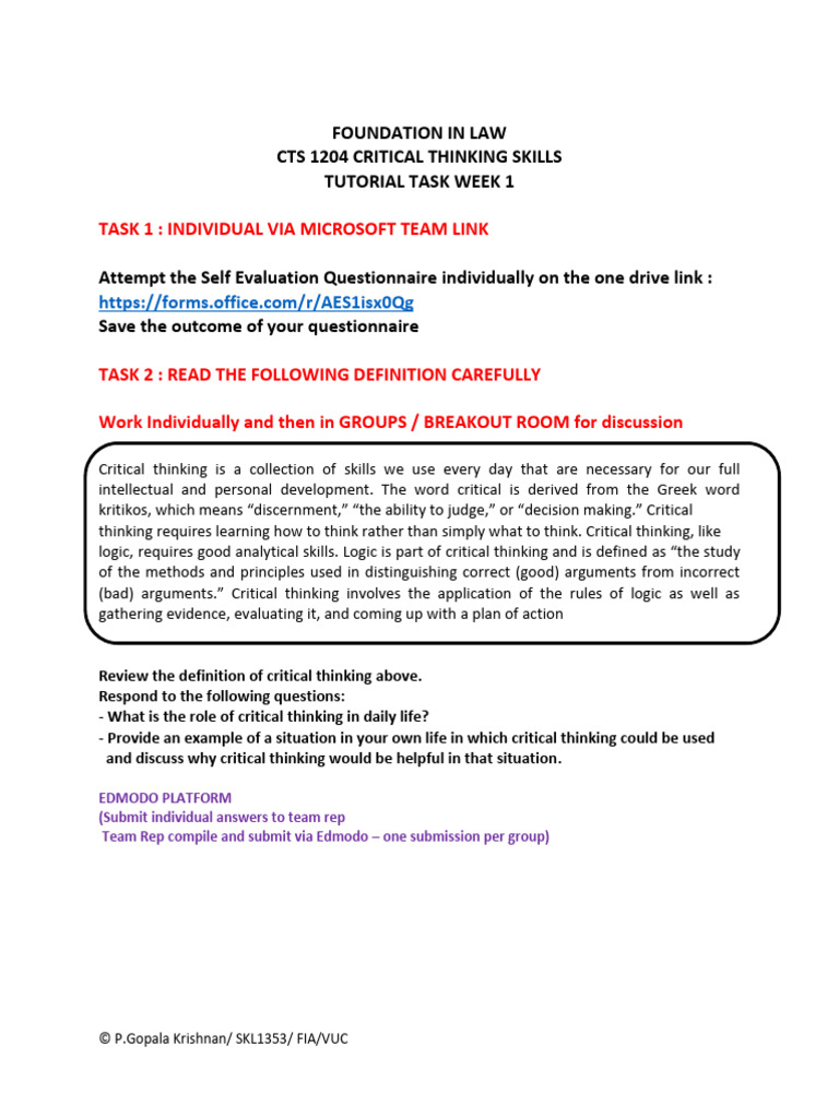 Tutorial Task 1 - 101121-Pgk | PDF | Critical Thinking | Thought