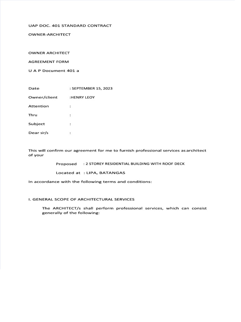 Contract Draft | PDF | Architect | Specification (Technical Standard)