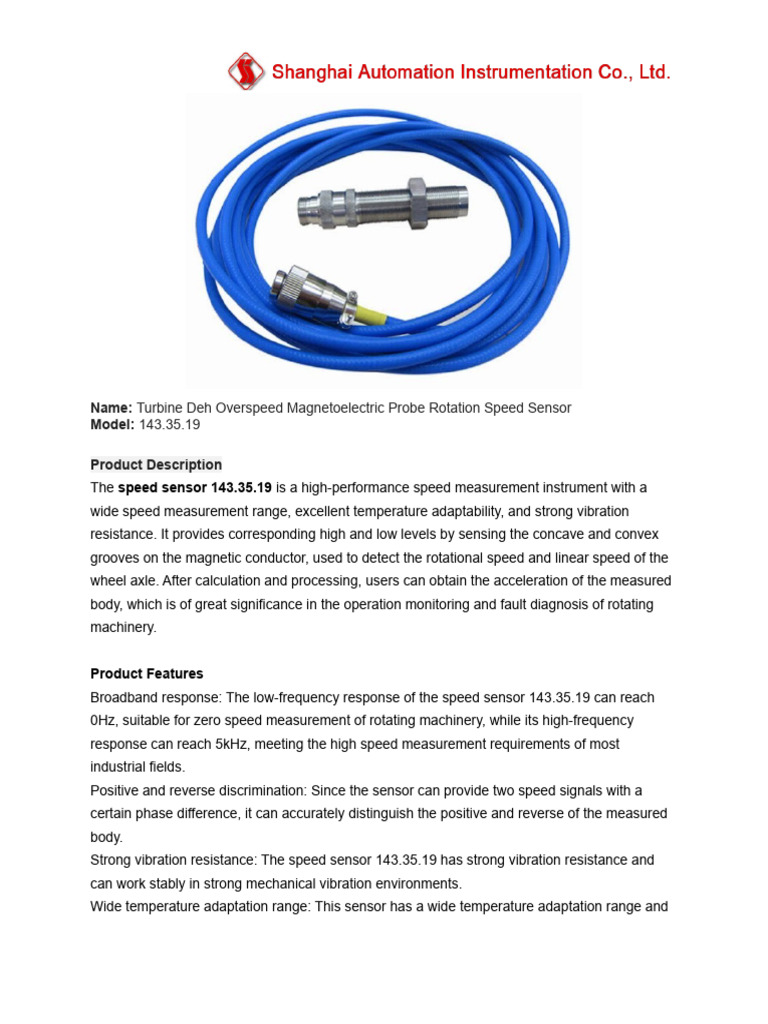 143.35.19 Turbine Speed Sensor | PDF