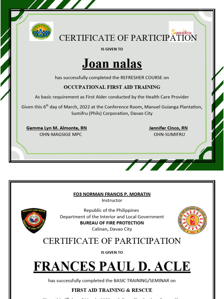 CERTIFICATE FIRST AIDERS Layout | PDF