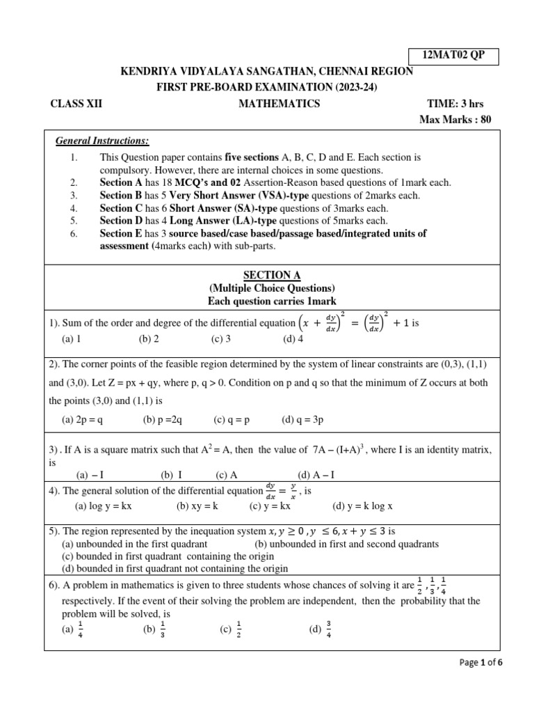 Xii PB 2023 Maths 281123 | PDF | Function (Mathematics) | Area