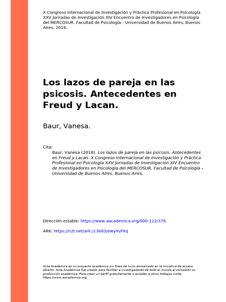 Lazos de pareja en psicosis: Freud y Lacan | PDF | Jacques Lacan | Amor