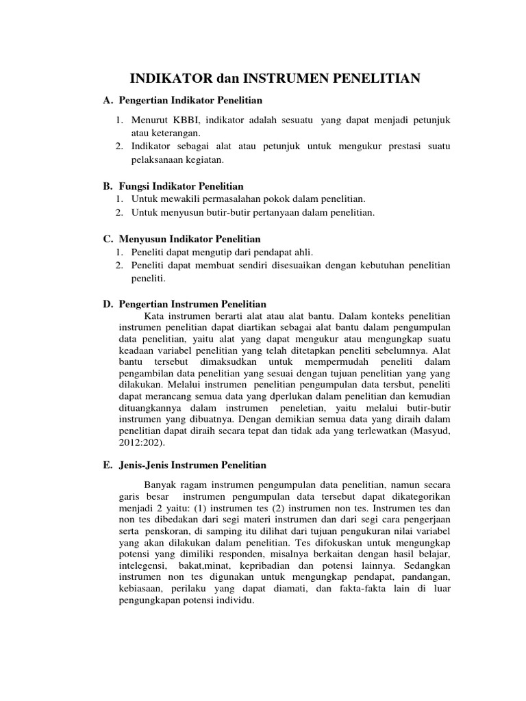 Indikator dan Instrumen Penelitian | PDF | Karier & Perkembangan