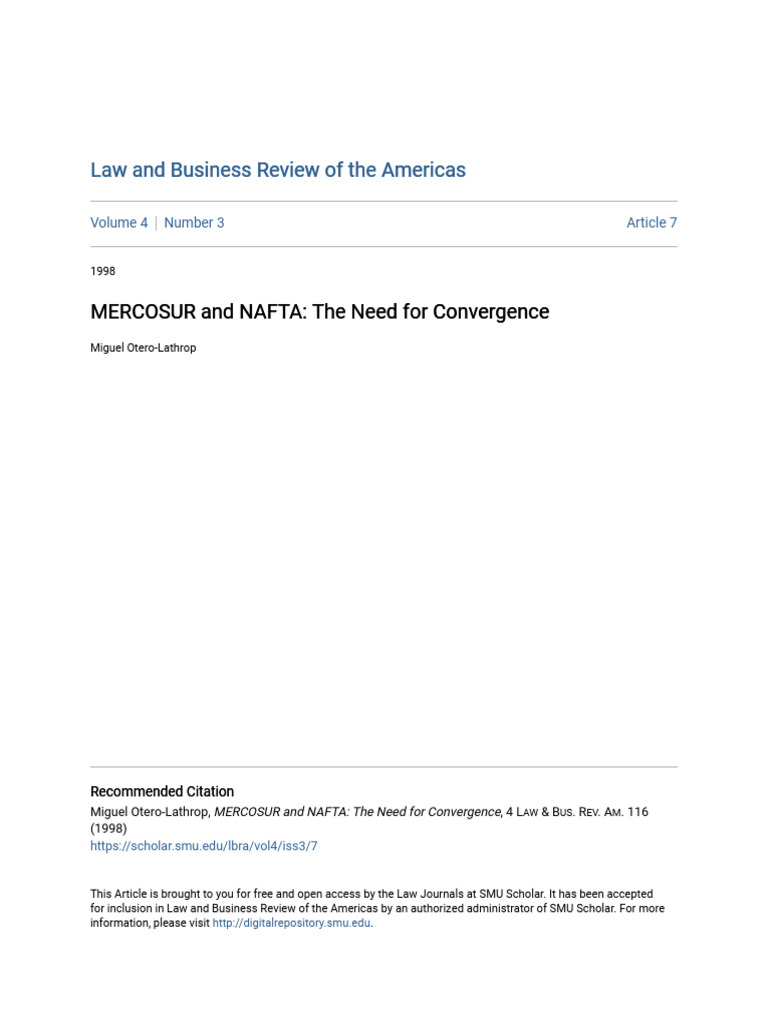 MERCOSUR and NAFTA - The Need For Convergence | PDF | North American ...