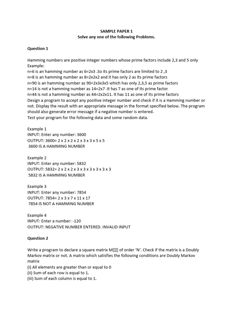 ISC Sample Practical Papers 2023-2024 | PDF