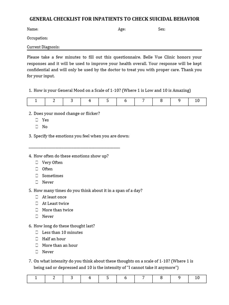 Checklist IPD For Suicidal Behaviours | PDF | Lifestyle