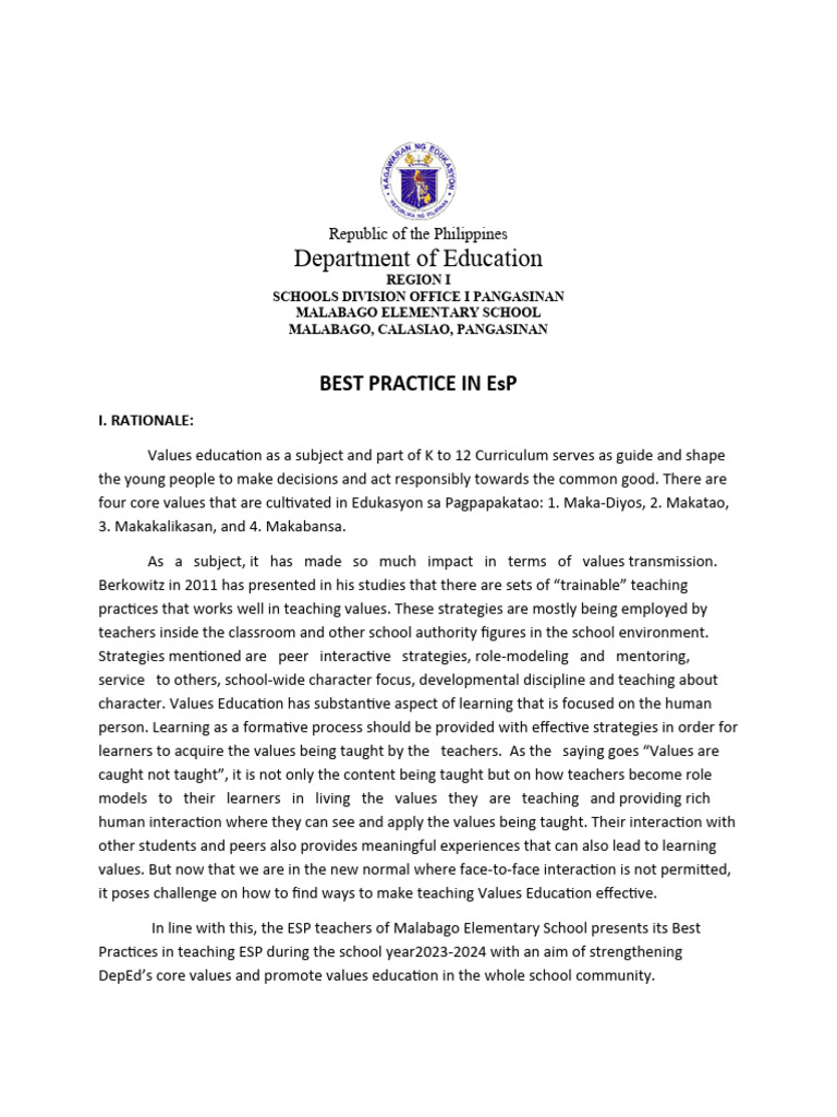 Best Practices in EsP | PDF | Educational Technology | Learning