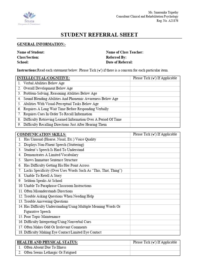 New Student Referral Sheet (Revised) | PDF | Career & Growth | Wellness