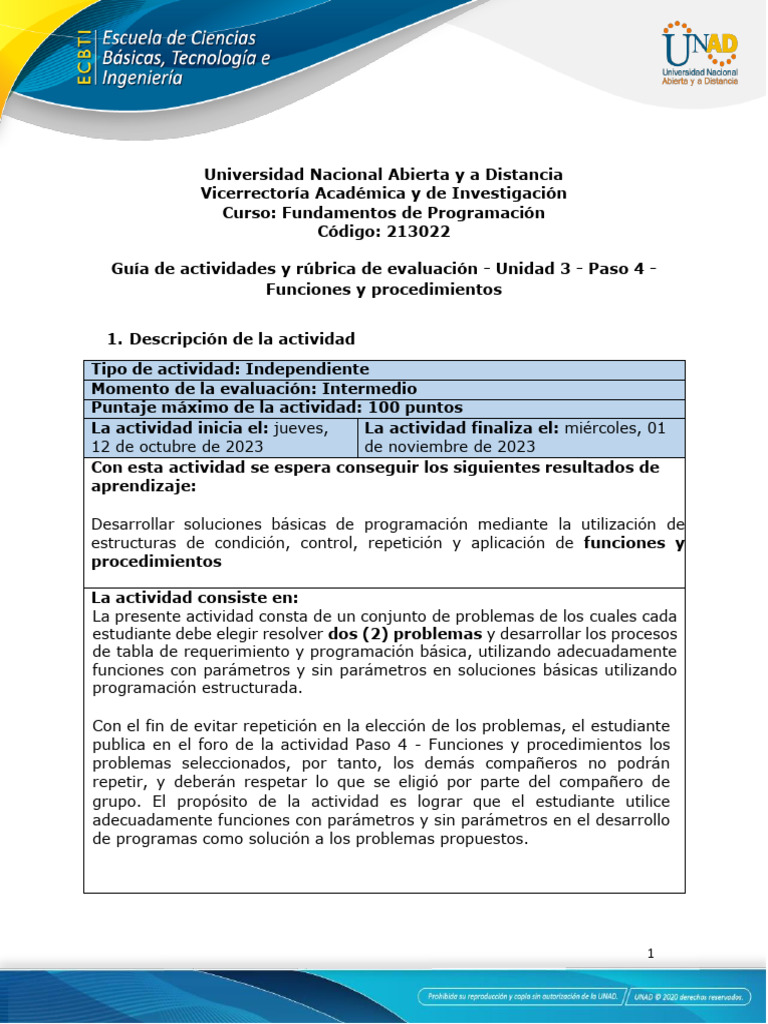 Guía de Actividades y Rúbrica de Evaluación - Unidad 3 - Paso 4 - Funciones y Procedimientos ...