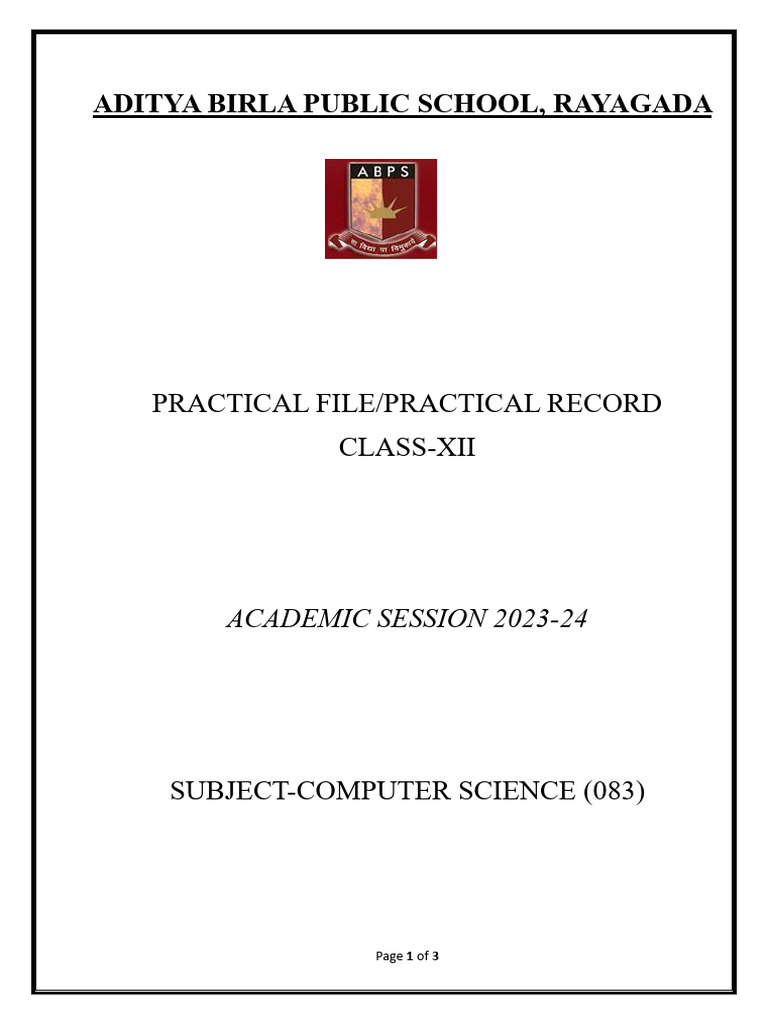 Sample of Practical Record - Subject Computer Science | PDF