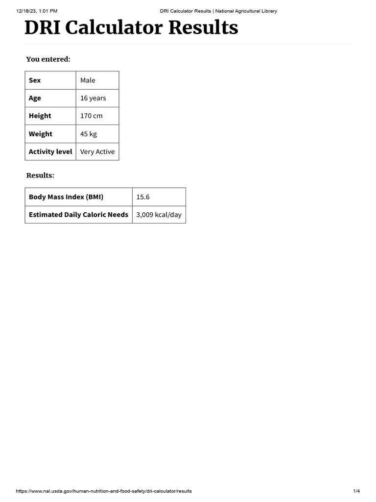 DRI Calculator Results - National Agricultural Library | PDF