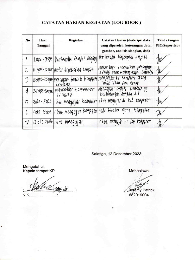 Catatan Harian Kegiatan Logbook | PDF