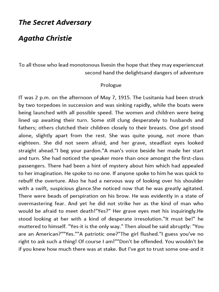 Agatha Christie The Secret Adversary | PDF