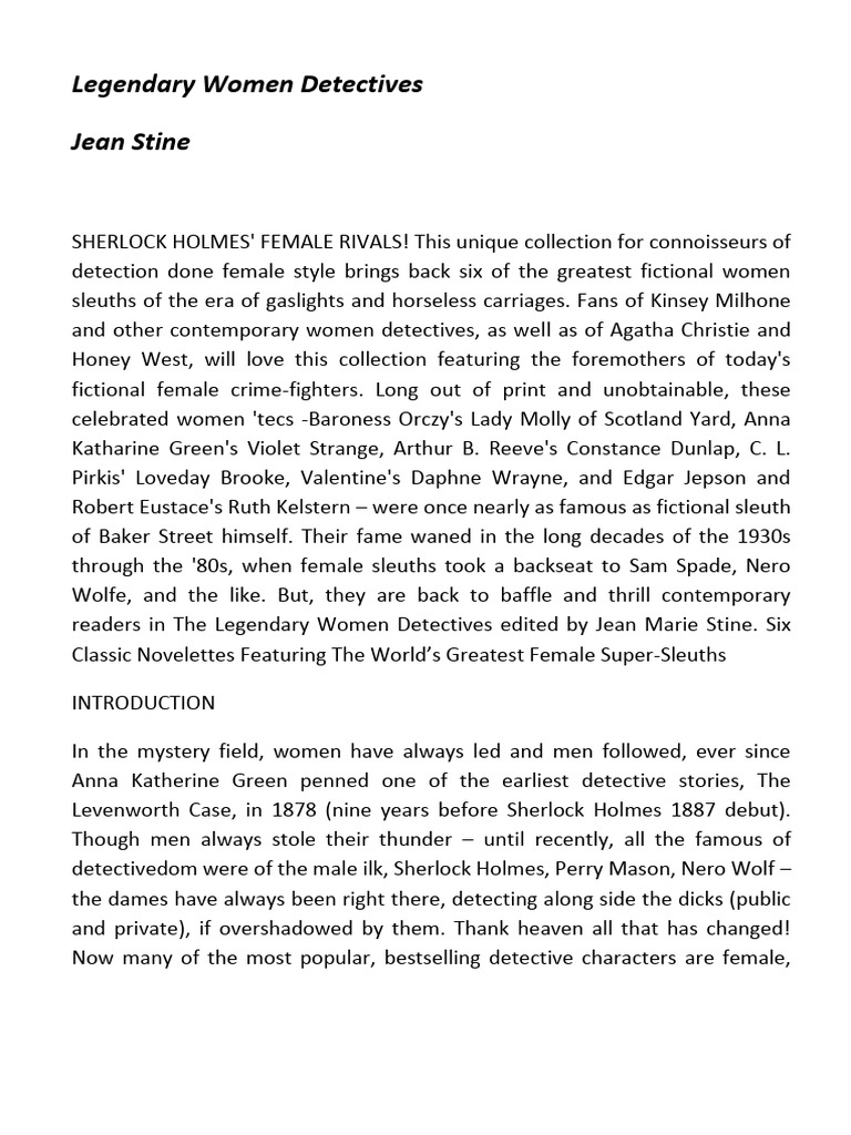 Jean Stine Legendary Women Detectives | PDF | Detective Fiction