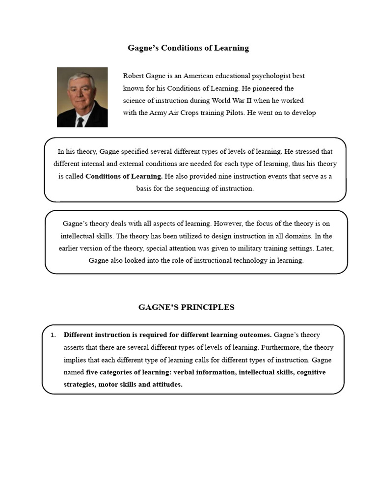 Gagne's Conditions of Learning (Handouts) | PDF