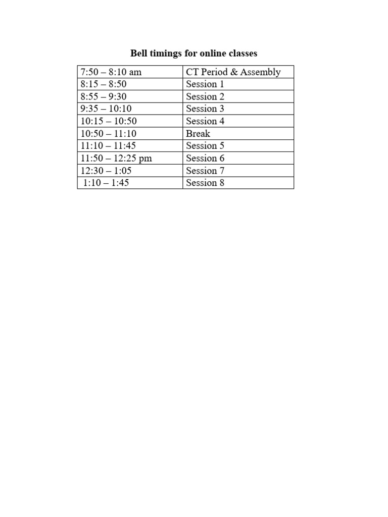 Bell Timings For Online Classes | PDF