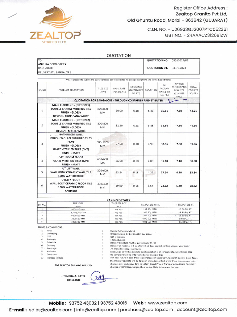 Vitrified Tiles Quotation | PDF | Ceramics | Decorative Arts