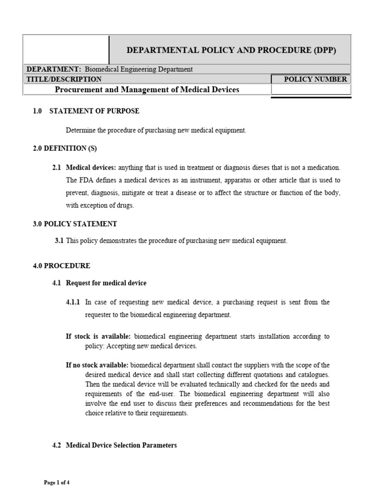 Procurement and Management of Medical Devices | PDF