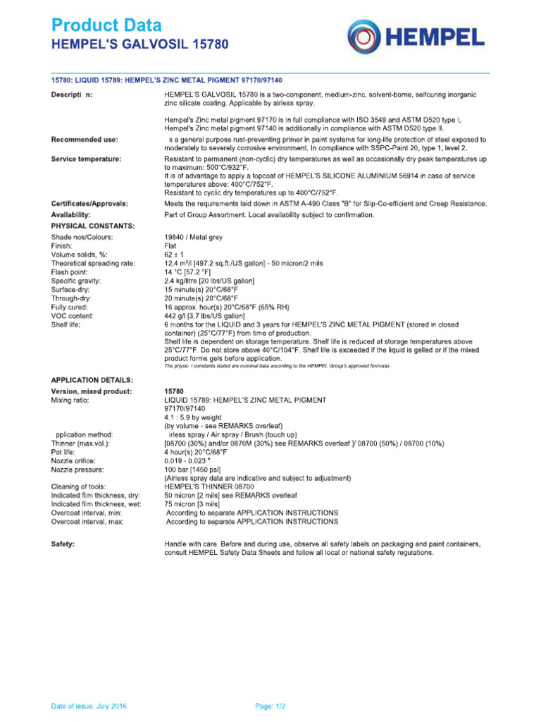 Hempel Product Datasheet | PDF