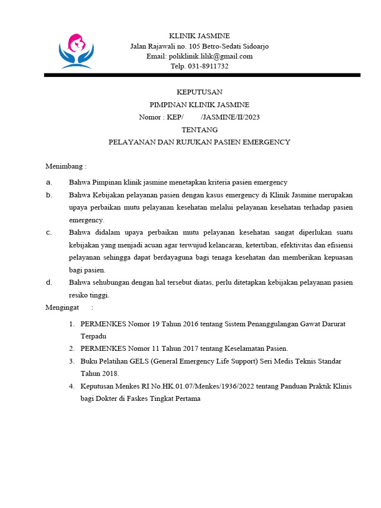 EP 1 - SK PELAYANAN Dan Rujukan PASIEN Emergency - EDIT JASMINE | PDF
