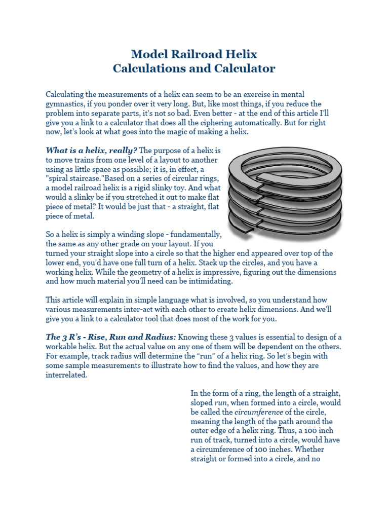 Model Railroad Helix Calculations | PDF | Circle | Pi