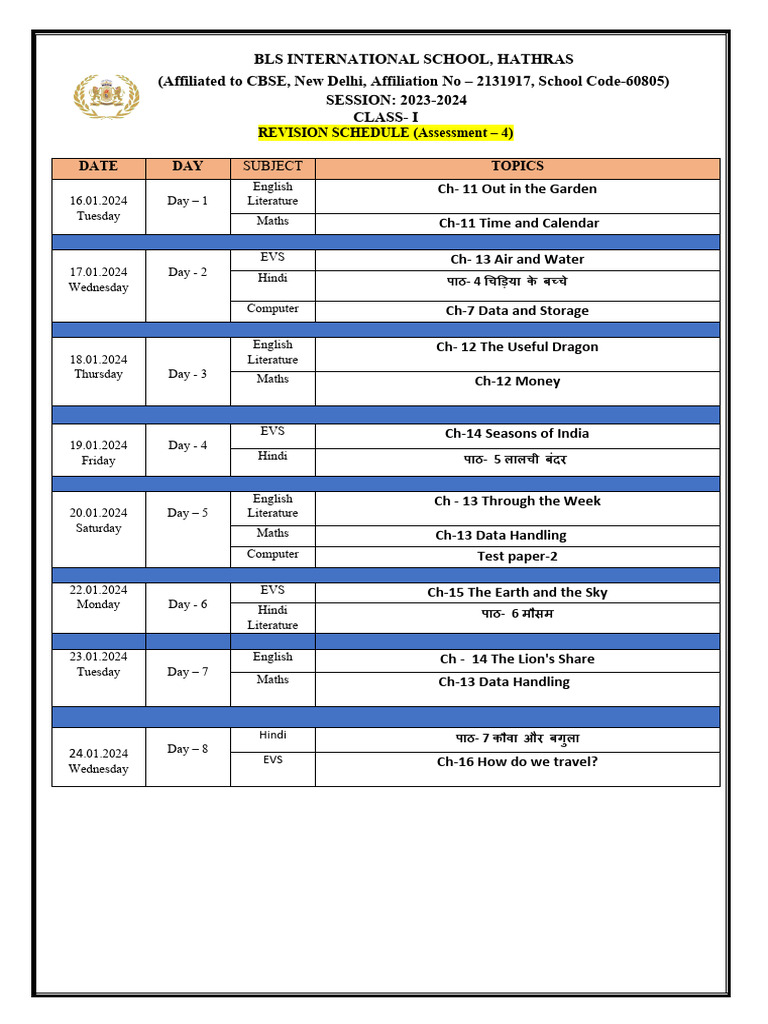 Revision Schedule Assess - 4 | PDF
