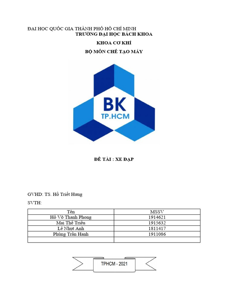 Báo cáo bài tập lớn - ME2071 - HK211 | PDF