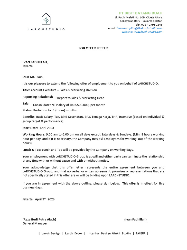 Offering Letter - Ivan Fadhila | PDF