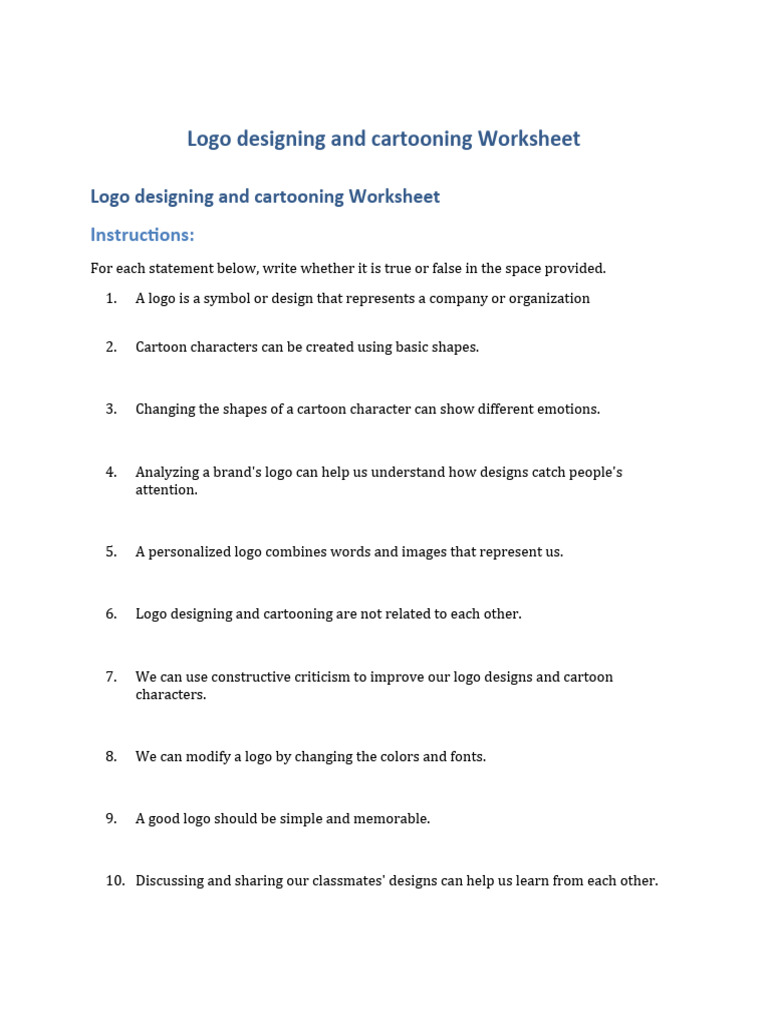 Logo Designing and Cartooning Worksheet | PDF
