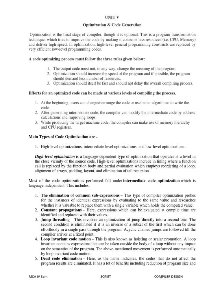 MCA 0705 II UNIT 5 Code Optimization & Code Generation | PDF | Program ... MCA 0705 II UNIT 5 Code Optimization & Code Generation | PDF | Program ...
