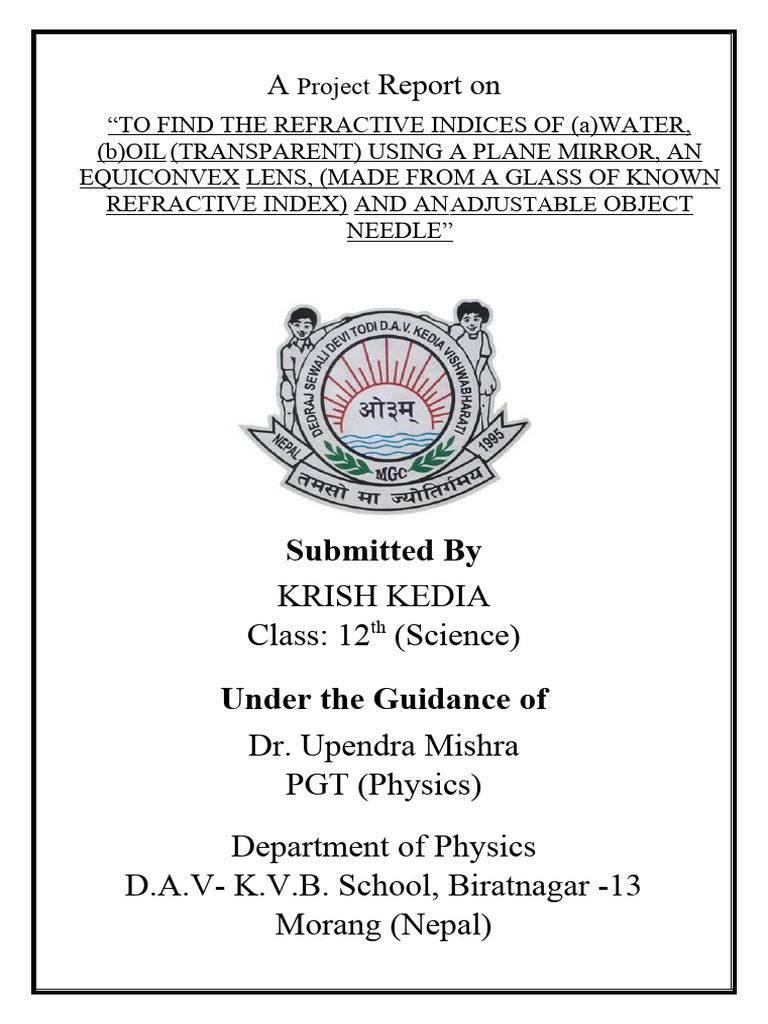 A Project Report On Physics | PDF | Refractive Index | Mirror