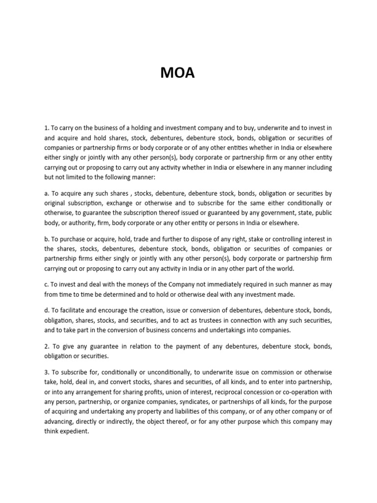 MOA | PDF | Securities (Finance) | Stocks