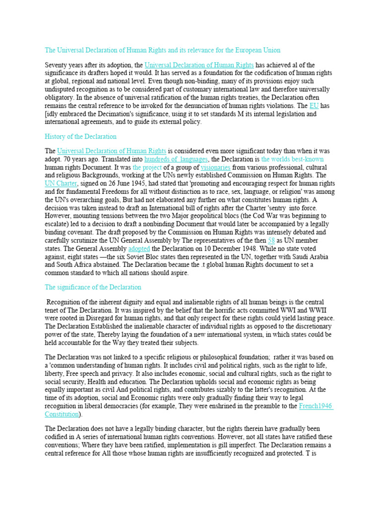 The Universal Declaration of Human Rights and Its Relevance For The ...