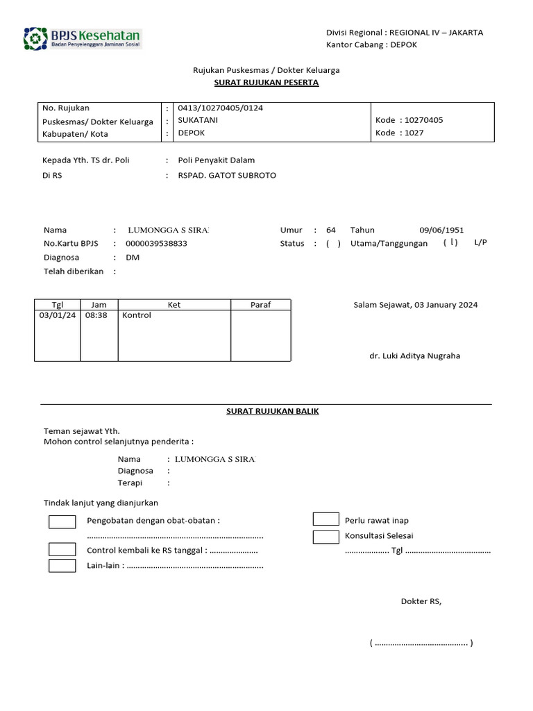 Contoh Surat Rujukan BPJS 2 | PDF