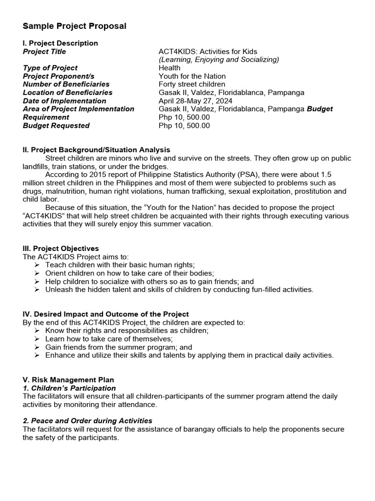 ACT4KIDS Project Proposal for Street Kids | PDF | Human Rights | Justice